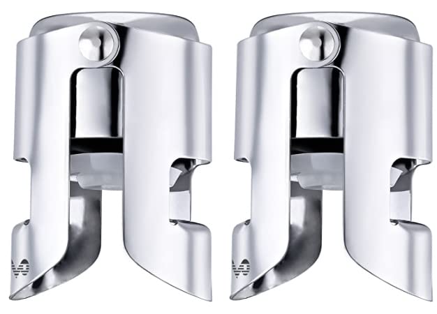 OWO Champagne Stopper with Stainless Steel, Professional Bottle Sealer for Champagne, Cava, Prosecco & Sparkling Wine, Champagne Saver Plug, Compact Champagne Bottle Plug Set of 2