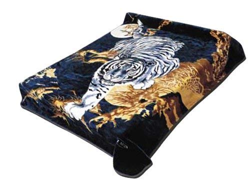 White Tiger Blanket I Korean style Mink Ultra Silky Soft Reversible Bed comforter bedspread bedding Cobias I Heavy thick weight I Perfect for Winter and Warm for all season throw(Queen, 71 Tiger Blue)