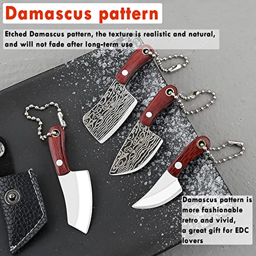 HX-CQHY Mini Knife Set Pocket Knife Damascus Chef Knives EDC Knife Set Tiny Knife Cleaver for Package Opener,Box Cutter,Set of 4,Fathers Day Gifts