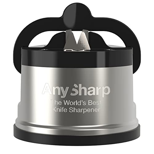 AnySharp Pro - World's Best Knife Sharpener - For All Knives and Serrated Blades - Brushed Metal