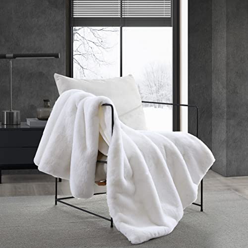 Vera Wang - Throw Blanket, Luxury Faux Fur Bedding, Soft & Medium Weight Home Decor (Lapin White, Throw)