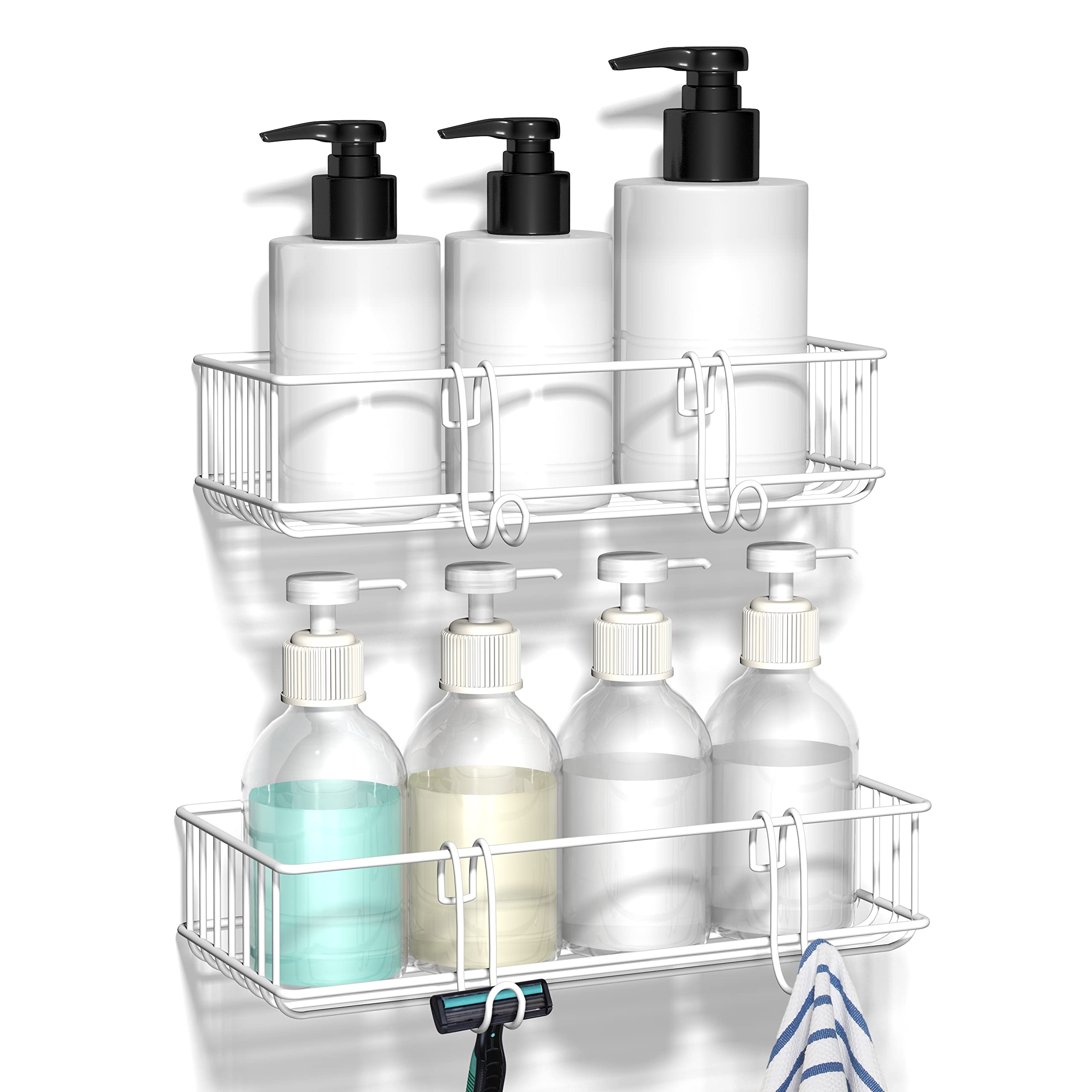 TONLEA Shower Shelves for Inside Shower,2 Pack Shower Caddy Suction Cup,Adhesive Shower Caddy with Large Capacity,Bathroom Shower Organizer Durable,Shower Storage Rack Basket Organization(White)