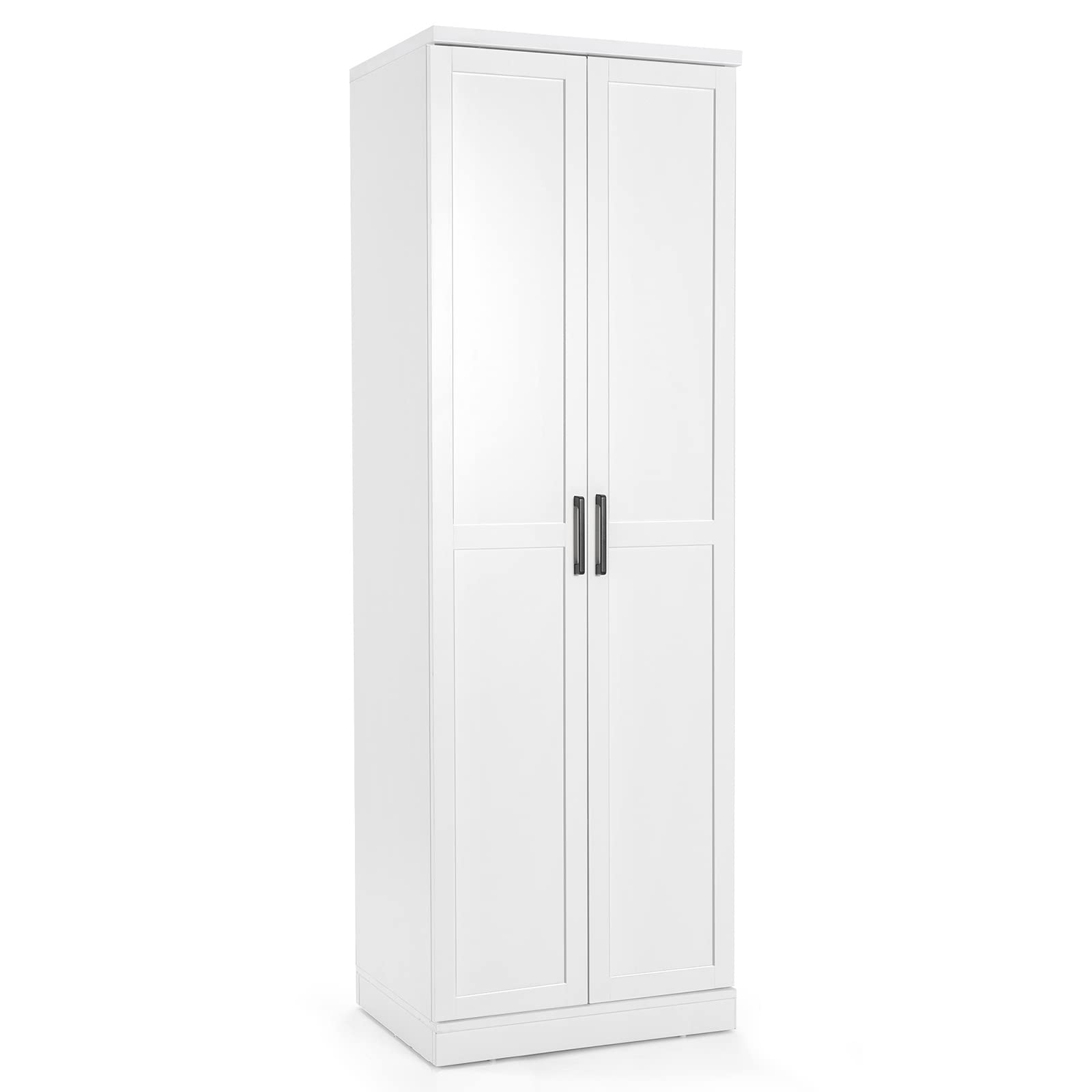 Giantex 70" Tall Wooden Storage Cabinet with 2 Doors and 5 Adjustable Shelves, Freestanding Collection Food Kitchen Pantry Cabinet Cupboard for Kitchen Laundry Garage (White)
