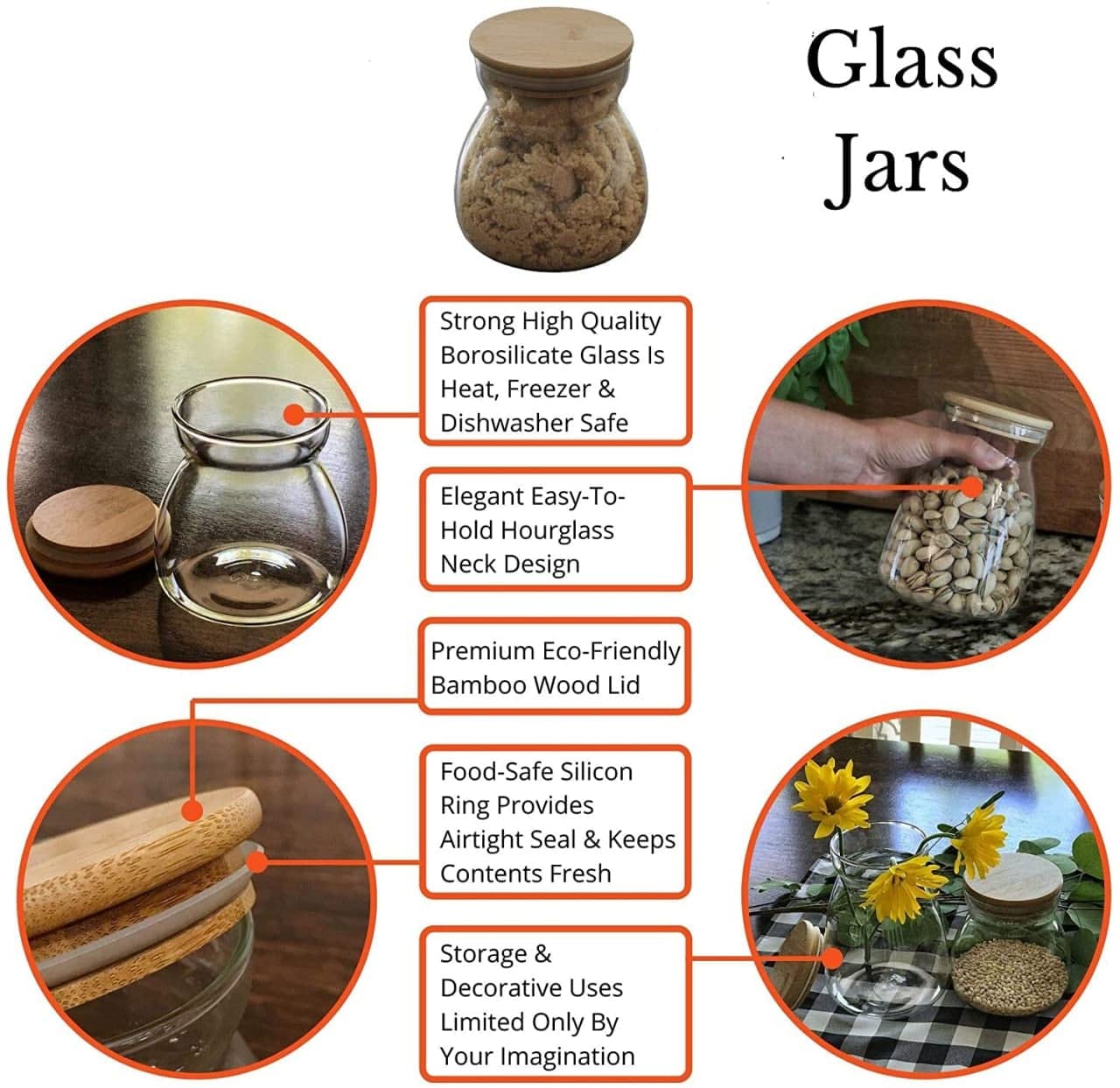 MARTVIA 1150 ML Glass Food Storage Containers with Airtight Bamboo Lid, Thickened Coffee Storage Jars for Home Kitchen, Pantry Tea, Spices, Snack,Salt,Grains,Pasta,Candy, DIY Handmade (1150 ML Set of 1)