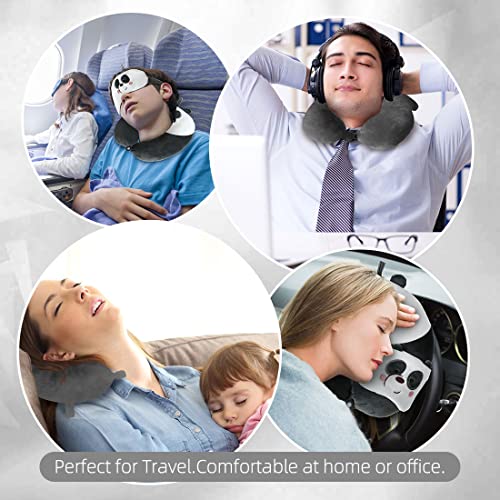 MINISO Travel Neck Pillow with Eye Mask, We Bare Bears Memory Foam Neck Cartoon Pillow Valentine's Day Gift for Travelling, Sleeping, Airplane, Car, Home & Office(Panda)