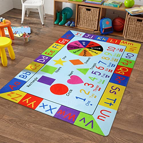 Moespace Educational ABC Kids Rug for Playroom,3x5 ft Numbers and Graphics Learning Area Rug Washable Children Play Carpet Non-Slip Baby Nursery Rug for Bedroom Classroom