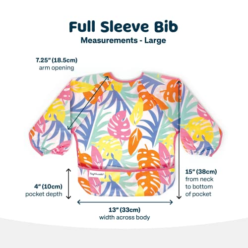 Tiny Twinkle Mess Proof Baby Bib, Cute Full Sleeve Bib Outfit, Waterproof Bibs for Toddlers, Machine Washable, Tug Proof Closure, Baby Smock for Eating, Long Sleeved (Pink Palm, Large 2-4 Years)