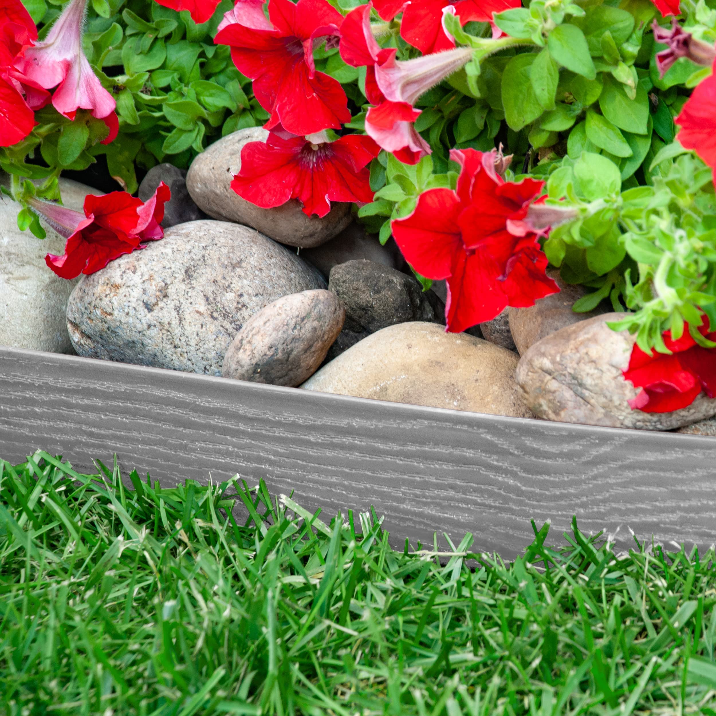 EasyFlex Tall Wall No-Dig Landscape Edging with Anchoring Spikes, 2.5 in. Tall Straight Top Plastic Garden Border with Woodgrain Texture, 40 Foot Kit, Gray (3220GYE-40C)