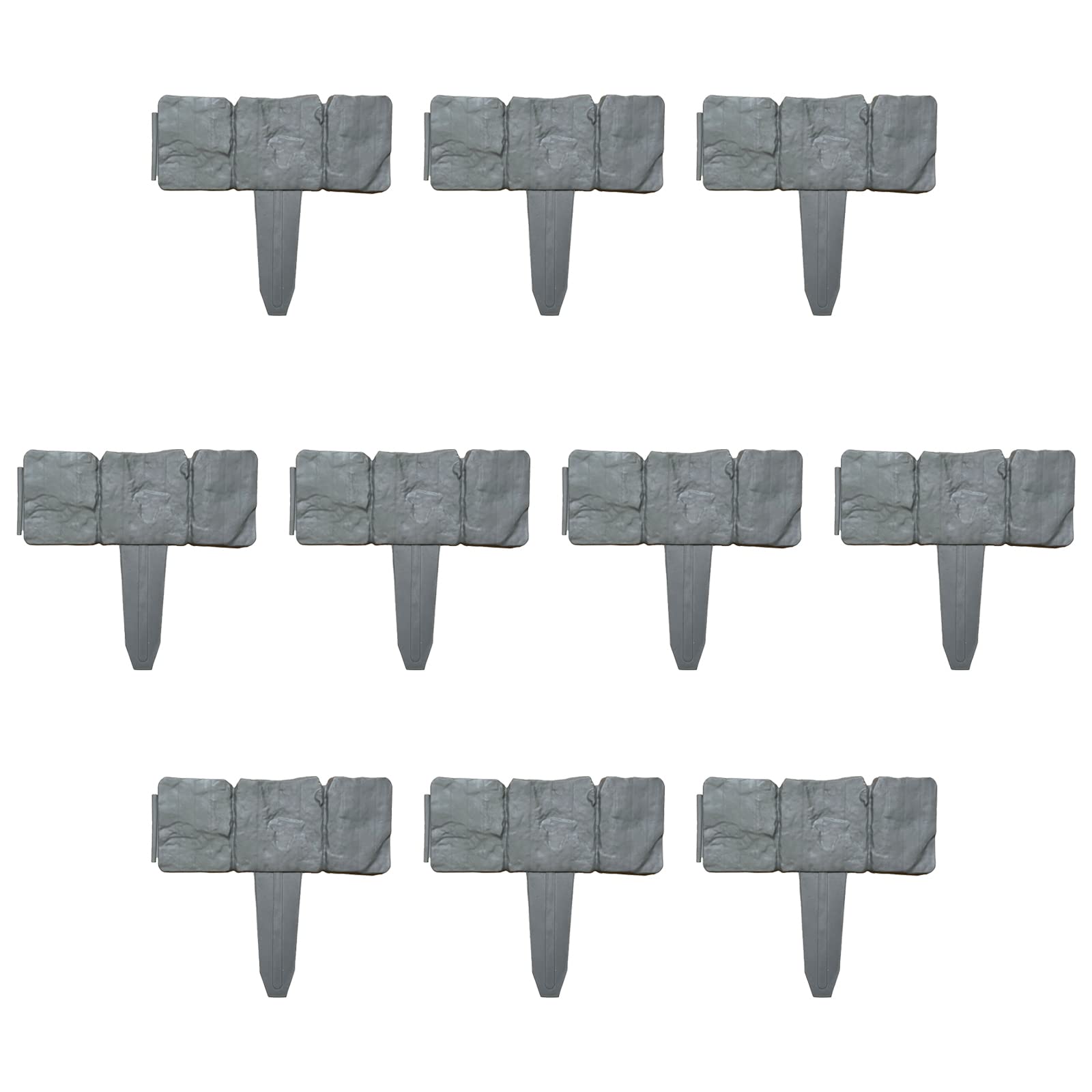 SMLJFO 10 Pcs Garden Plastic Fence Edging, Imitation Stone Simulation Cobblestone Effect Lawn Fence, Plant Border Lawn Edging Decorative for Landscaping Walkways