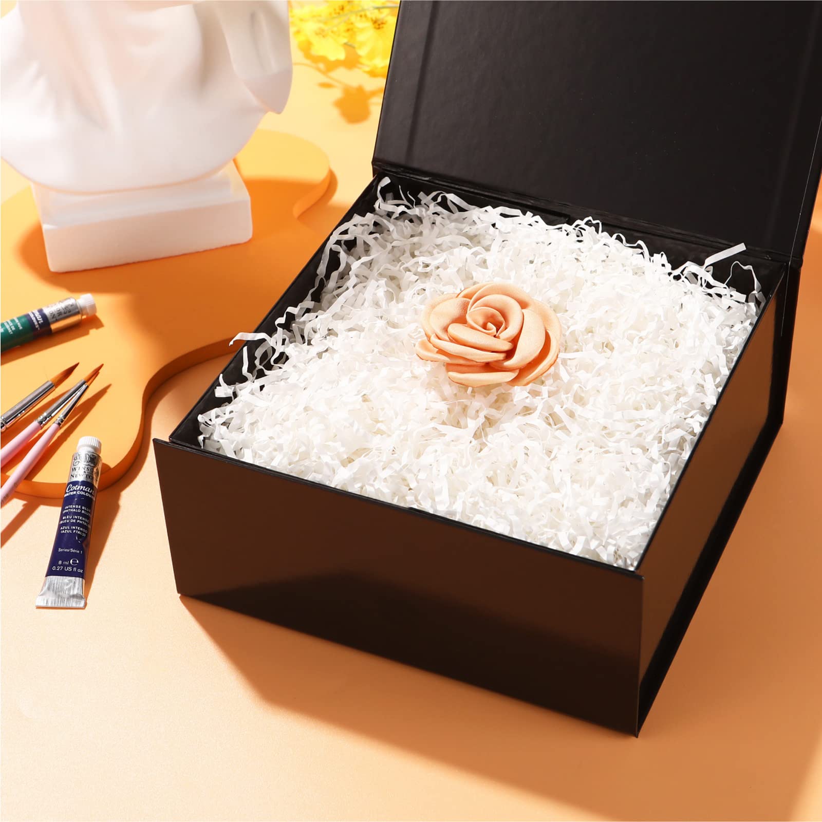 ARTDEARM 5 Gift Boxes 7.5x7.5x3 Inches, Gift Boxes with Lids, White Gift Boxes, Groomsmen Proposal Boxes, Gift Boxes with Magnetic Closure (Glossy Black)