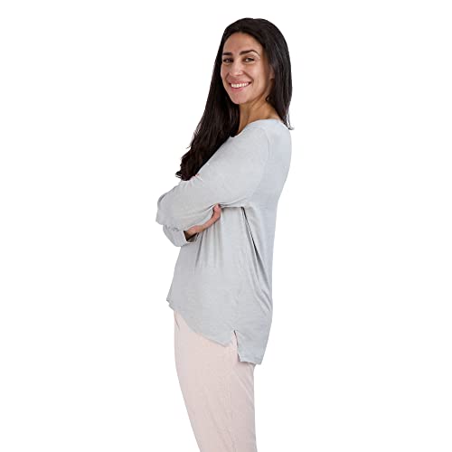 Rae Dunn Womens Pajamas Set–Long Sleeve Hem Top Women’s Pajama with Jogger Pants (X-Large, SNOOZE Light Heather Gray)