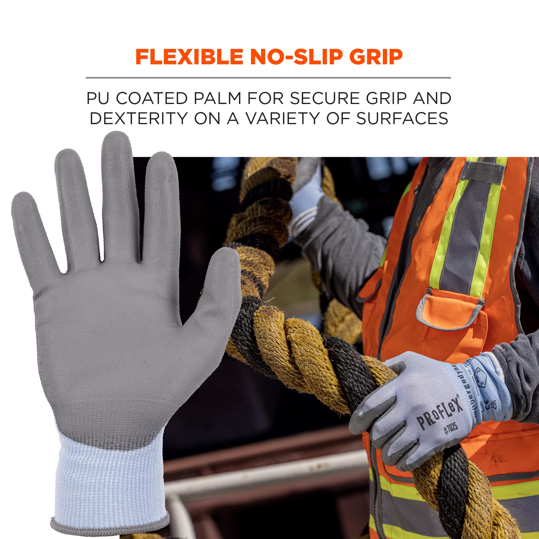 Ergodyne ProFlex 7025 Cut Resistant Work Gloves, ANSI A2, PU Coated Palms for Flexible No Slip Grip, Abrasion Resistant, Superior Fit and Feel, 18g, Blue, Small