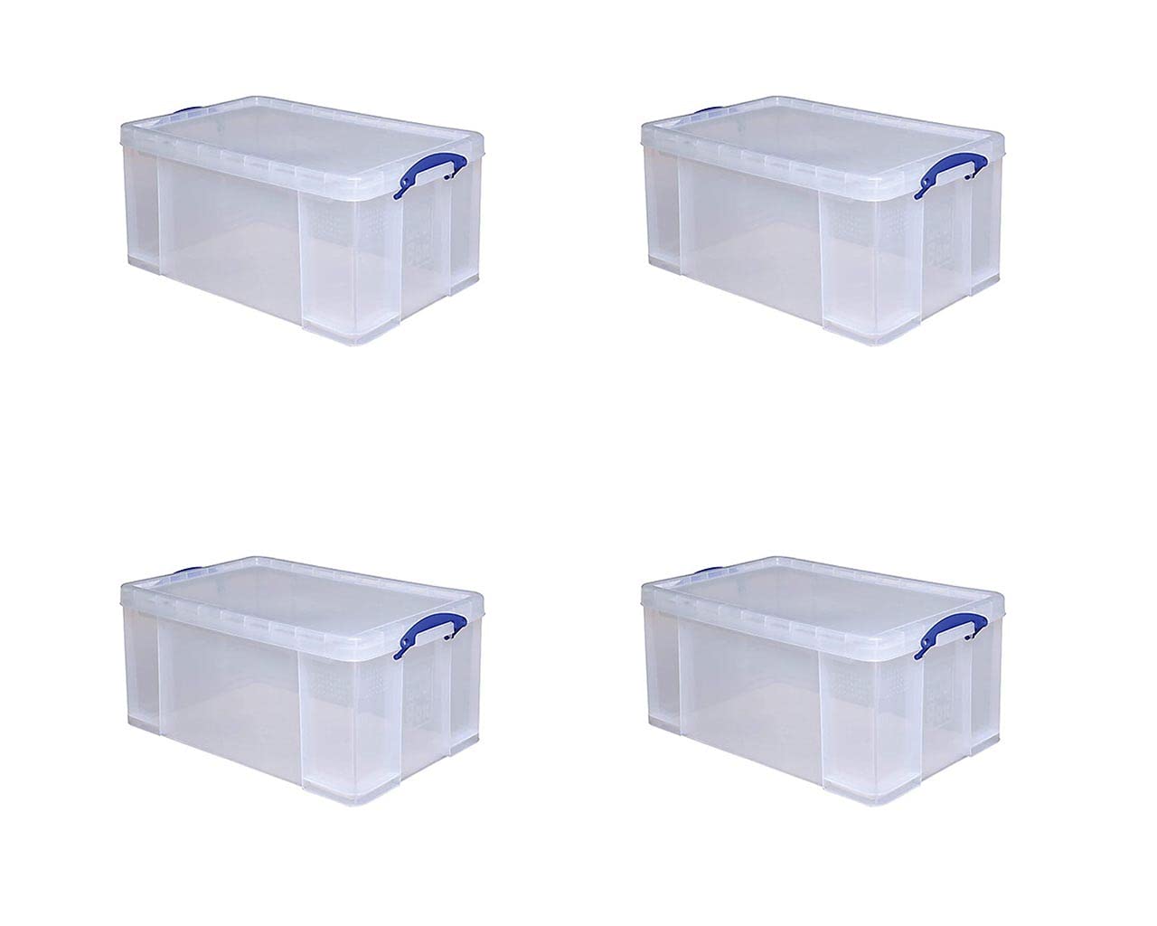Really Useful Clear Transparent Plastic Storage Box, 64 Liters Features Attached Handles Make It Easy To Carry (Four Pack)