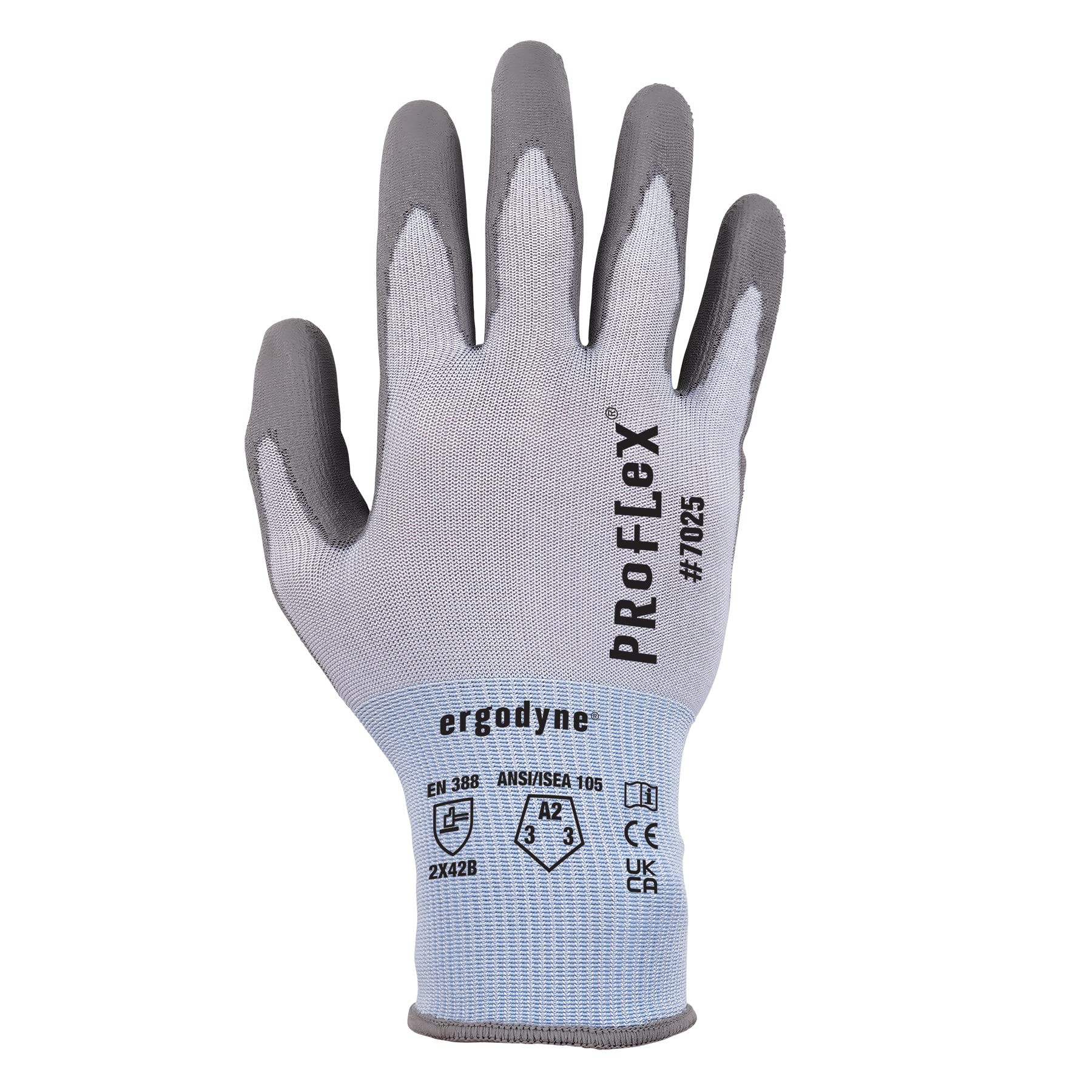 Ergodyne ProFlex 7025 Cut Resistant Work Gloves, ANSI A2, PU Coated Palms for Flexible No Slip Grip, Abrasion Resistant, Superior Fit and Feel, 18g, Blue, Small