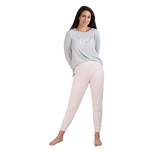 Rae Dunn Womens Pajamas SetβLong Sleeve Hem Top Womenβs Pajama with Jogger Pants (X-Large, SNOOZE Light Heather Gray)