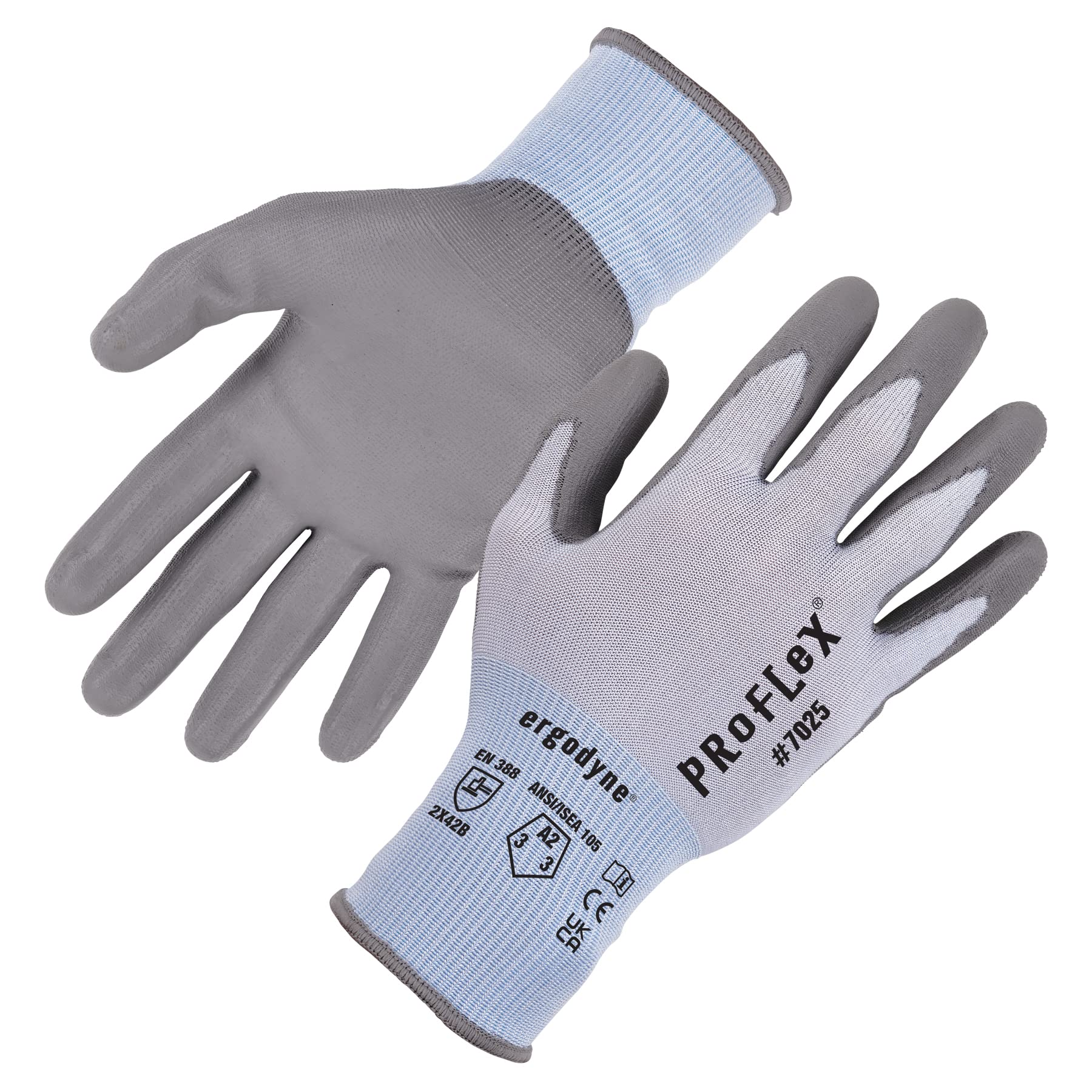 Ergodyne ProFlex 7025 Cut Resistant Work Gloves, ANSI A2, PU Coated Palms for Flexible No Slip Grip, Abrasion Resistant, Superior Fit and Feel, 18g, Blue, Small