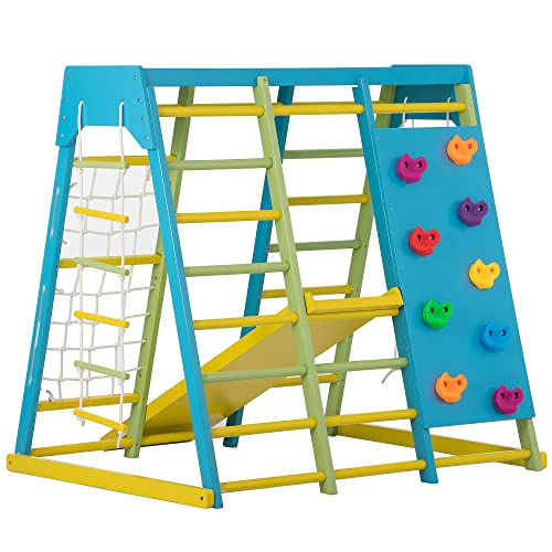 Avenlur Magnolia Indoor Playground 6-in-1 Jungle Gym Montessori Waldorf Style Wooden Climber Playset Slide, Rock Climbing Wall, Rope Wall Climber, Monkey Bars, Swing for Toddlers, Children Kids 2-6yrs