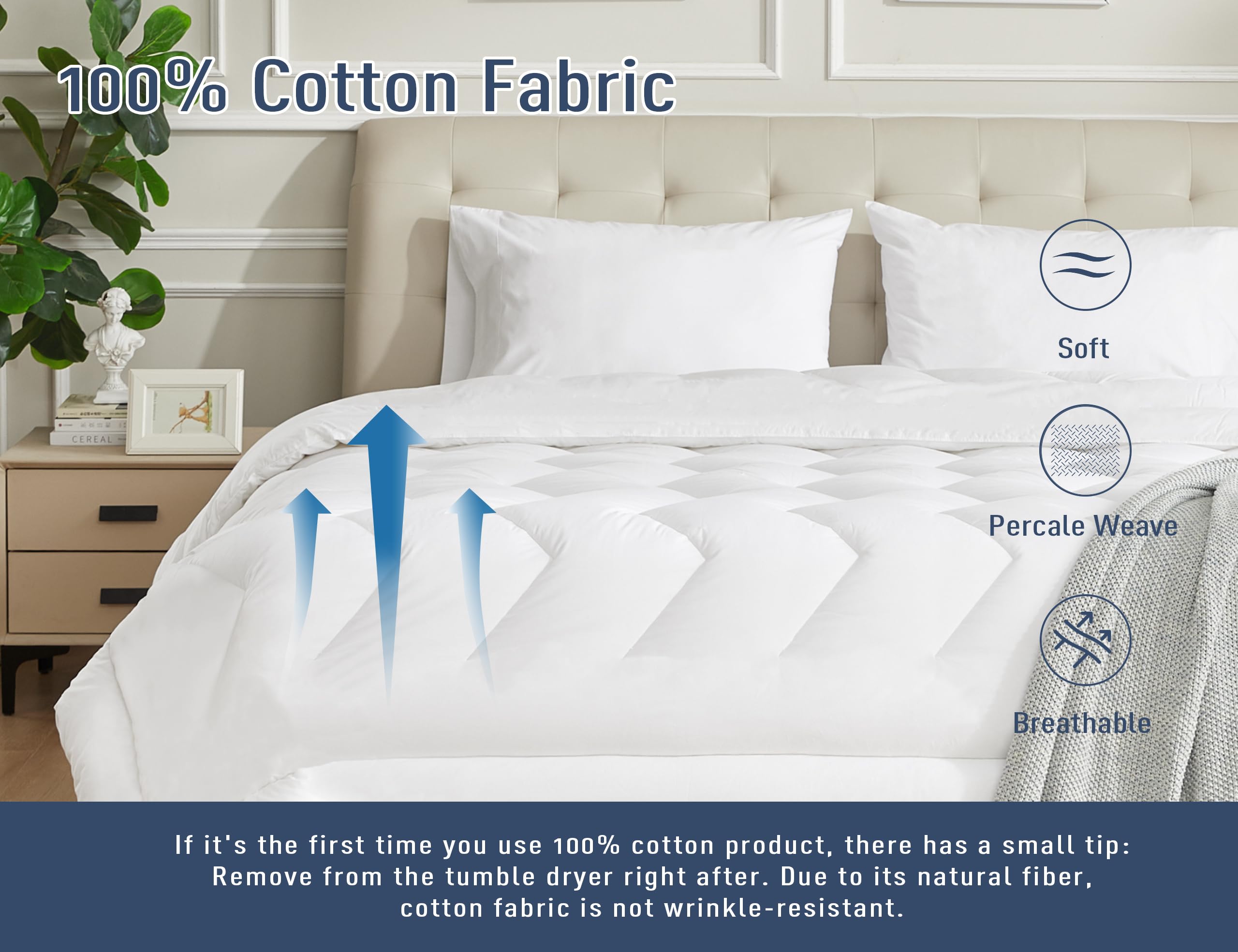 HOMTEC Pillow Cases, Standard Queen Size Cotton Percale Weave Pillowcases, Pre-Shrunk Breathable and Hypoallergenic Pillowcases, Set of 2 (2 Piece Standard/Queen 20 Inch x 30 Inch, White)