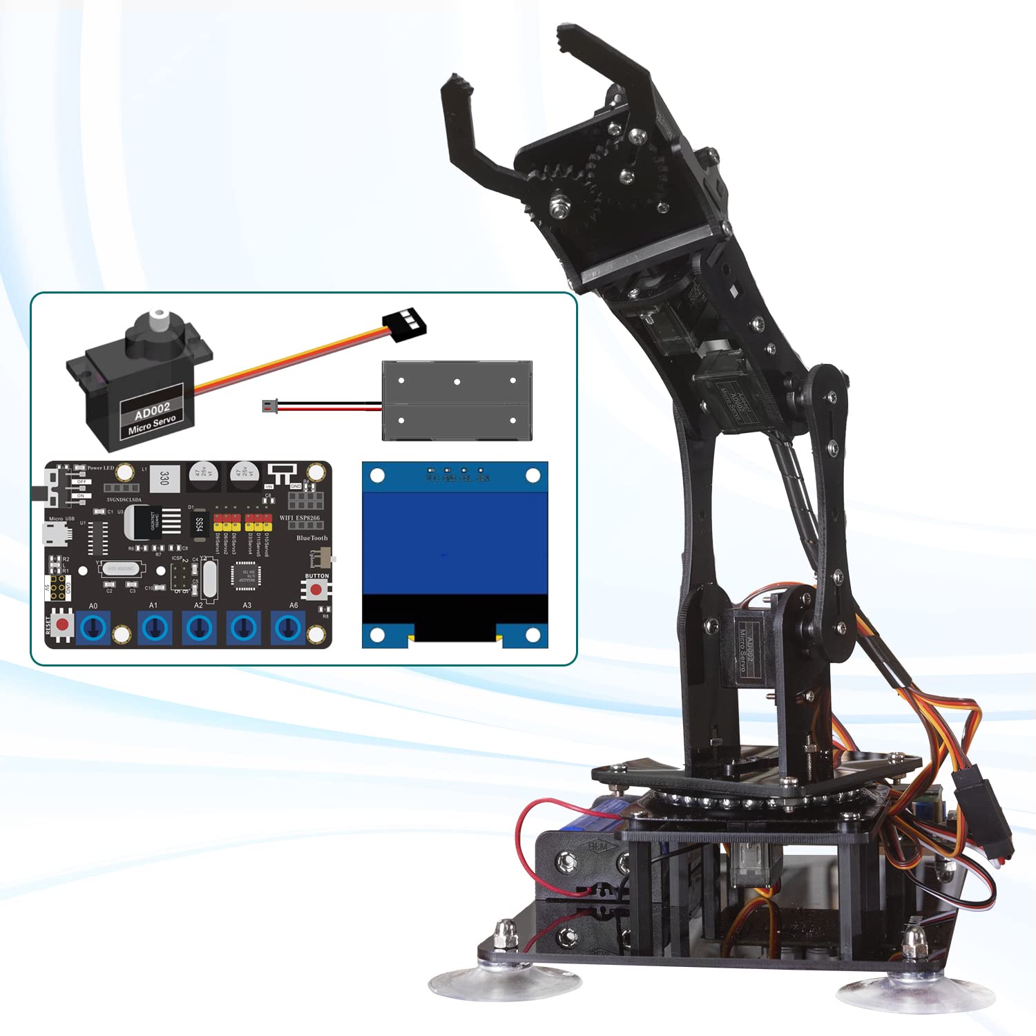 Gitsee 5-DOF 5Axis Robotic Arm Kit, Robot Arm Building Kit Compatible with Arduino IDE, Programmable DIY Coding STEM Robot Arm Kit with OLED Display Processing Code and Online Tutorials
