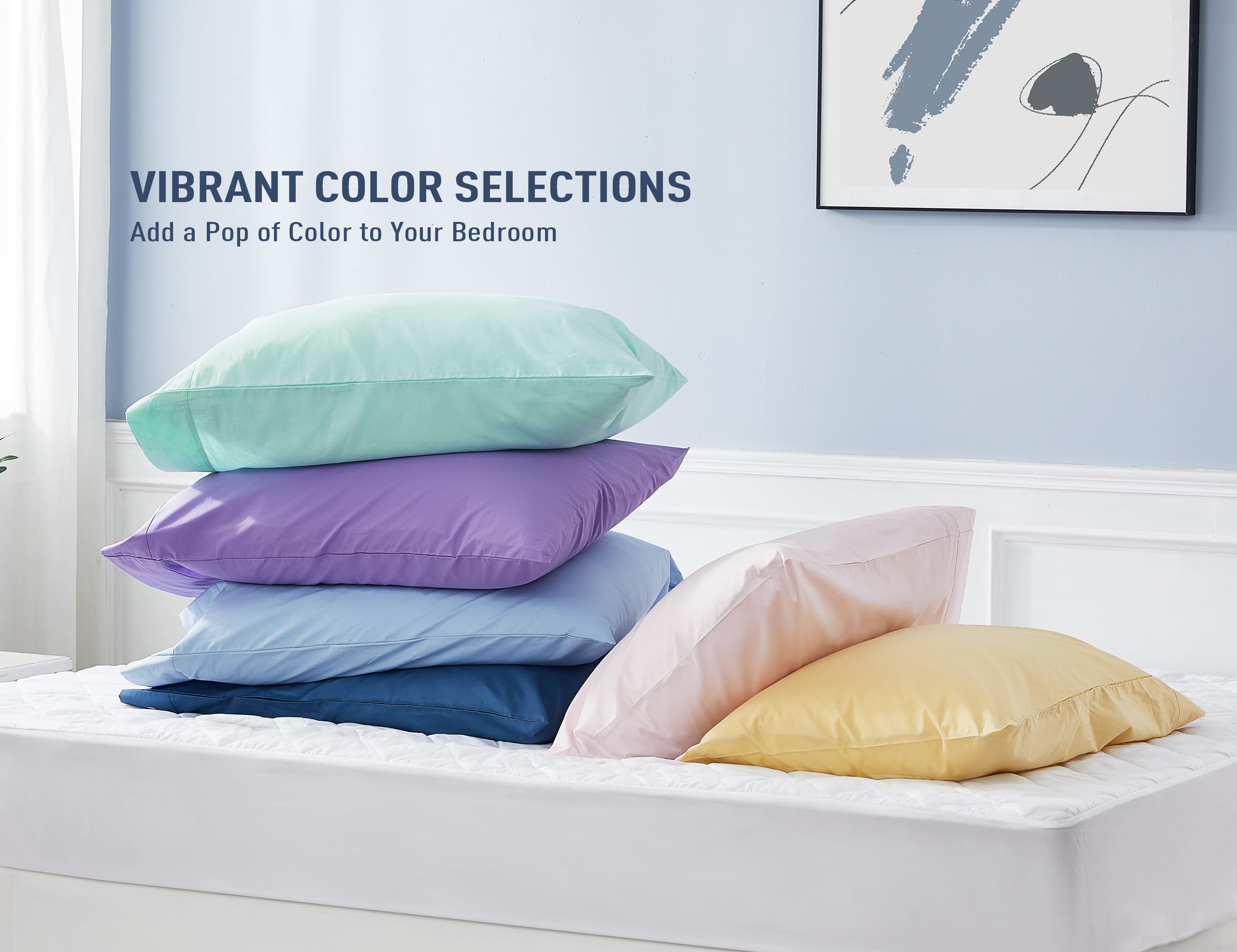HOMTEC Pillow Cases, Standard Queen Size Cotton Percale Weave Pillowcases, Pre-Shrunk Breathable and Hypoallergenic Pillowcases, Set of 2 (2 Piece Standard/Queen 20 Inch x 30 Inch, White)