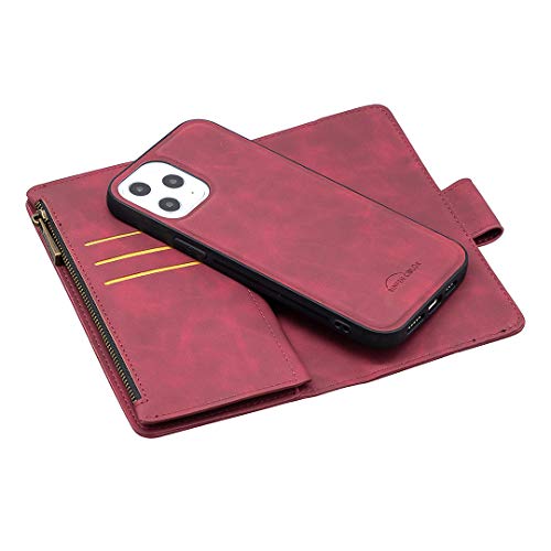 Fansipro Zipper Wallet Folio Case for Samsung Galaxy S9 Plus, Premium PU Leather Slim Fit Cover for Galaxy S9 Plus, 9 Card Slots, 1 Transparent Photo Frame Slot, Slip-Proof, Red
