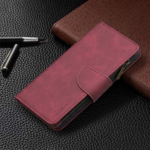 Fansipro Zipper Wallet Folio Case for Samsung Galaxy S9 Plus, Premium PU Leather Slim Fit Cover for Galaxy S9 Plus, 9 Card Slots, 1 Transparent Photo Frame Slot, Slip-Proof, Red