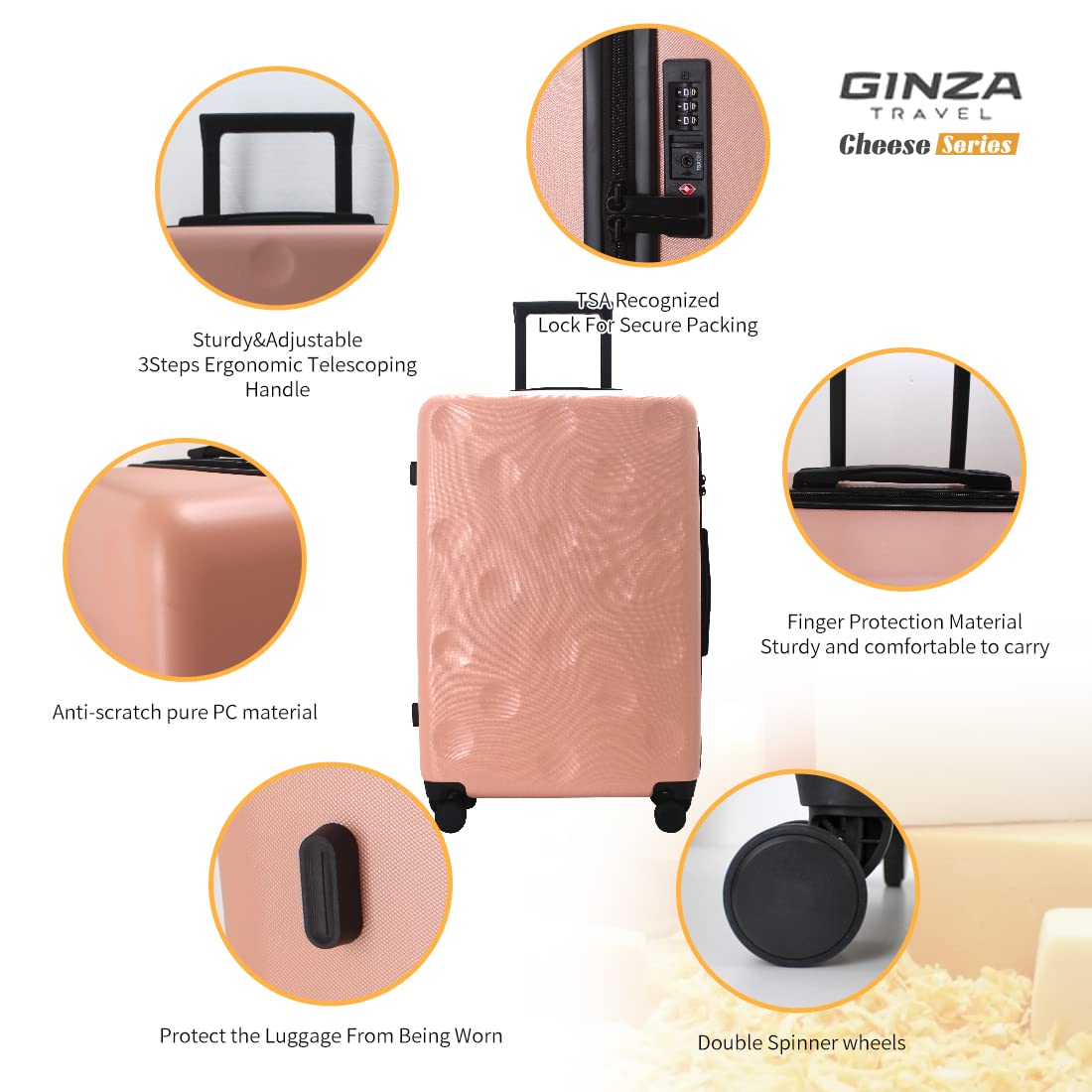 GinzaTravel 2 Piece luggage sets PC Hardside Lightweight Suitcase with 4 Universal Wheels TSA Lock Carry-on suitcase 2026inch (Pink(Circle), 2-Piece Set(20/26))
