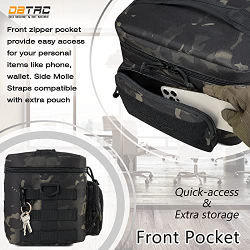 DBTAC Tactical Lunch Box, Large Insulated Lunch Bag Fits 12-Cans w/Water Bottle Pocket | Leakproof Lunch Cooler Tote for EDC Work Travel | Soft & Collapsible Easy-Clean Liner x2, Black Camo
