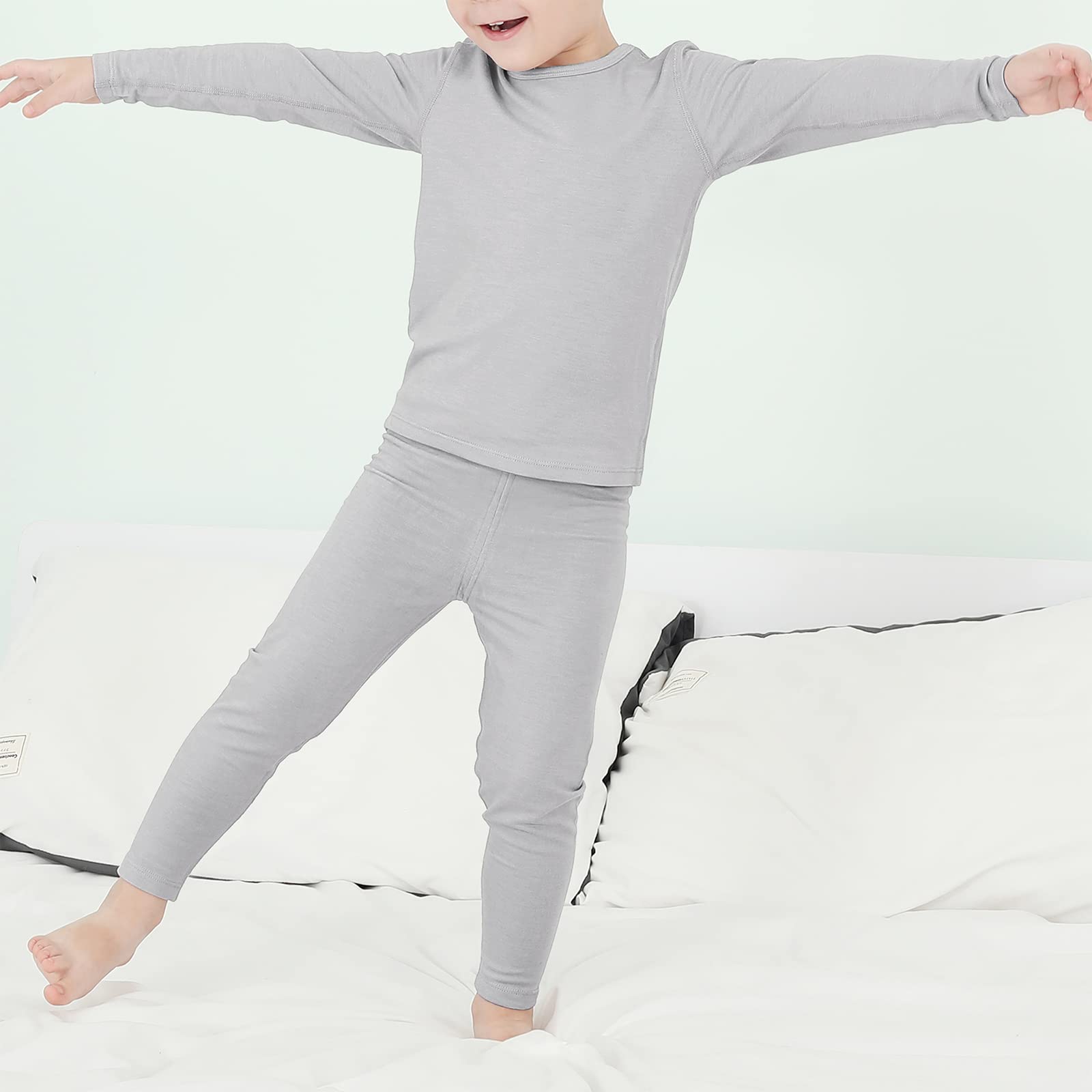Boy's Thermal Underwear Warm Baby Long Johns Sets Toddler Winter Clothers Ski Thermal Underwears Light Grey (90) /2T