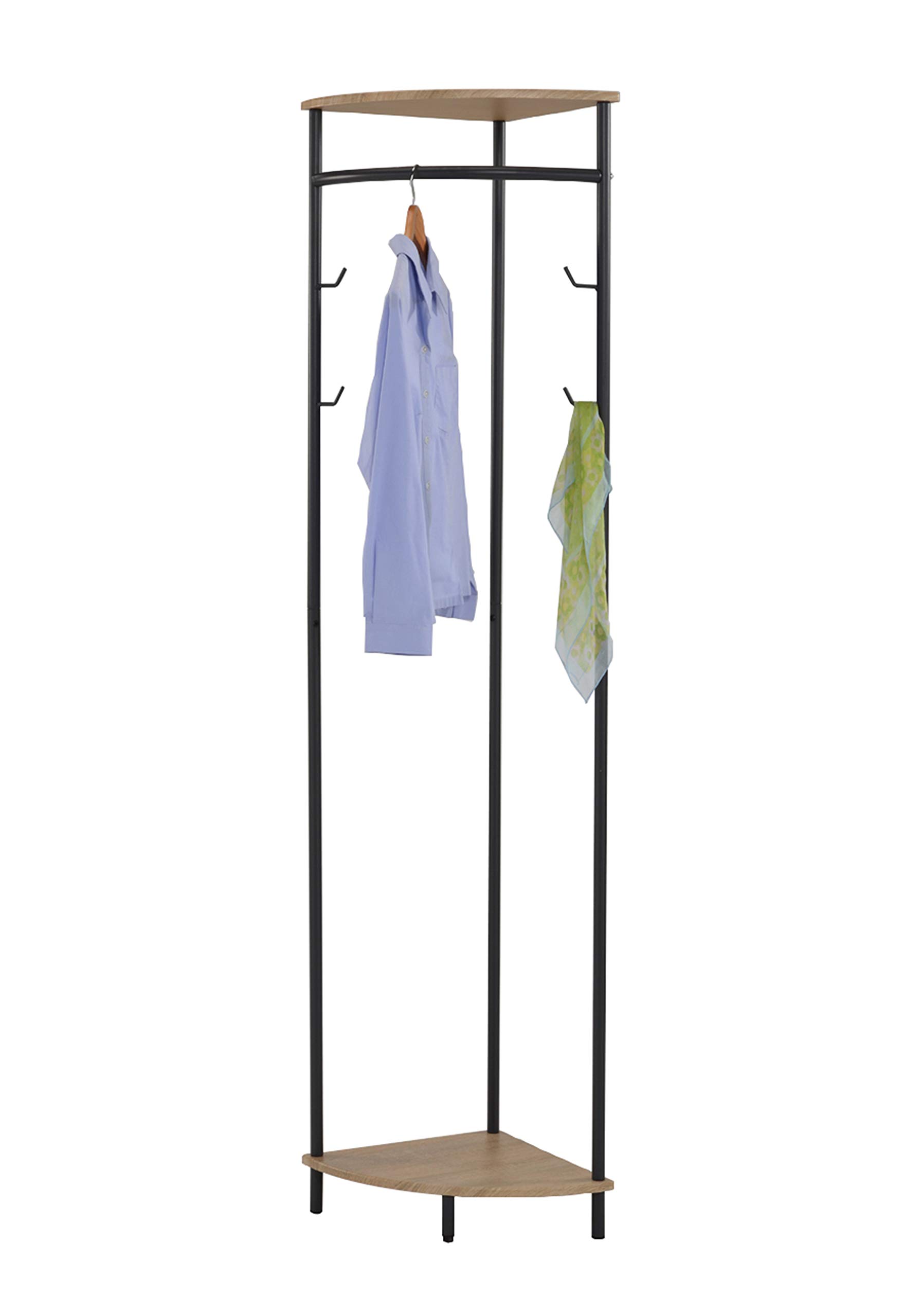 KB Designs - Corner Hall Tree Clothes Rack, Black/Sonoma Oak