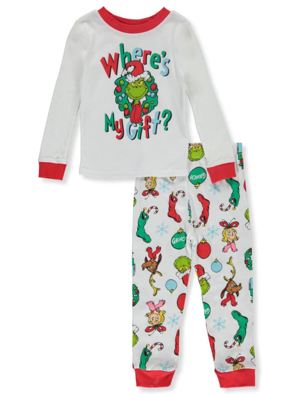 Komar Kids Boys' Dr. Seuss The Grinch Where's My Gift Cotton Toddler Pajamas (2T) White (K229666SE2T)