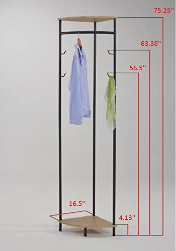 KB Designs - Corner Hall Tree Clothes Rack, Black/Sonoma Oak