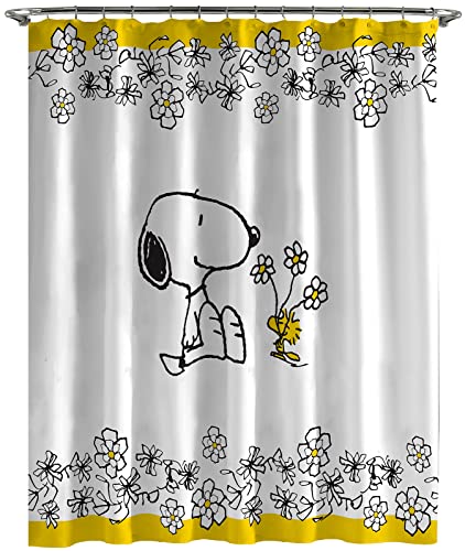 Jay Franco Peanuts Best Friend Flowers Shower Curtain & Easy Care Fabric Kids Bath Curtain Features Snoopy & Woodstock (Official Peanuts Product)