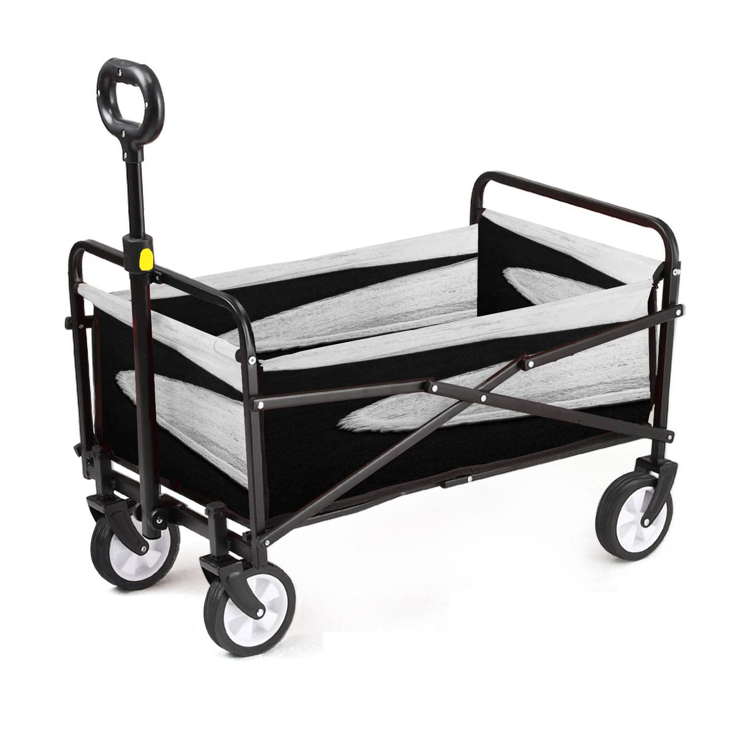 Collapsible Wagon Cart Curvy Wave in The Sand Shore of Beach in Black and White Foldable Utility Wagon Large Capacity Garden Cart with Push Bar for Beach Camp Outdoor Shopping