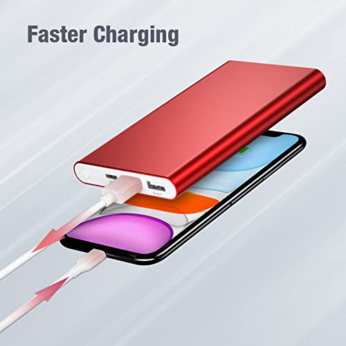 EnergyCell Pilot 4GS Portable Charger 12000mAh Fast Charging Power Bank Dual 3A High-Speed Output Battery Pack Compatible with iPhon14 13 12 11 and More(Charging Cable Included (Red)