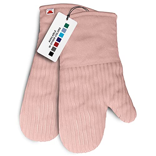 Big Red House Silicone Oven Mitts Heat Resistant Kitchen Gloves with Fingers, Professional Grade Protection for Hot Cooking, Baking - Pink Pair