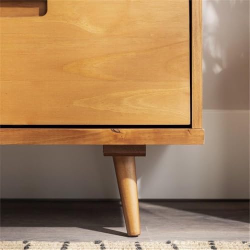 Walker Edison Millie Mid Century Modern 3 Drawer Solid Wood Low Stand for TVs up to 80 Inches, 70 Inch, Caramel