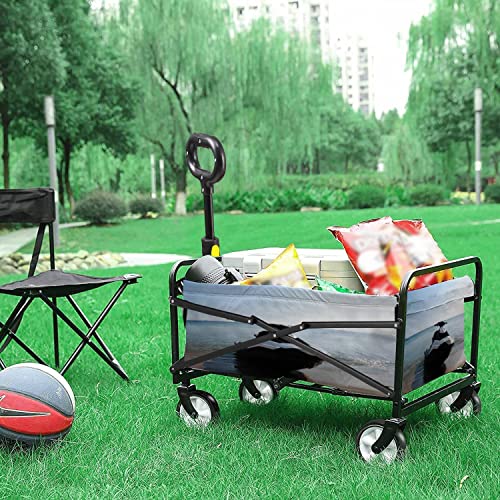 Collapsible Wagon Cart Black and White Jetski for Rent Parked on The Beach Foldable Utility Wagon Large Capacity Garden Cart with Push Bar for Beach Camp Outdoor Shopping