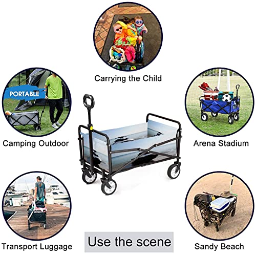 Collapsible Wagon Cart Black and White Jetski for Rent Parked on The Beach Foldable Utility Wagon Large Capacity Garden Cart with Push Bar for Beach Camp Outdoor Shopping