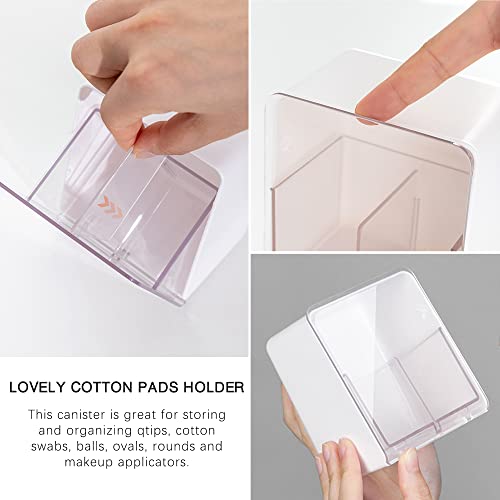 Leadiy Qtip Holder Cotton Pads Organizer, Cotton Ball Holder for Bathroom Canisters, Q Tip Storage Organizer with Clear Lid Bathroom Container Box 2 Sections Storage