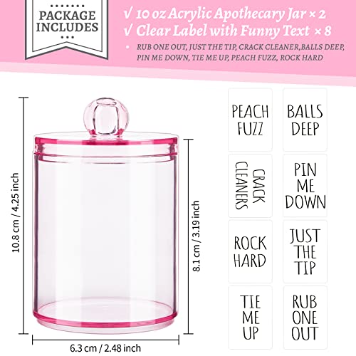 4 Pack Qtip Holder Dispenser with Lids and Labels - 10 oz Apothecary Jars Bathroom Vanity Canister Organizer for Cotton Balls, Pads, Swabs, Floss (Pink)