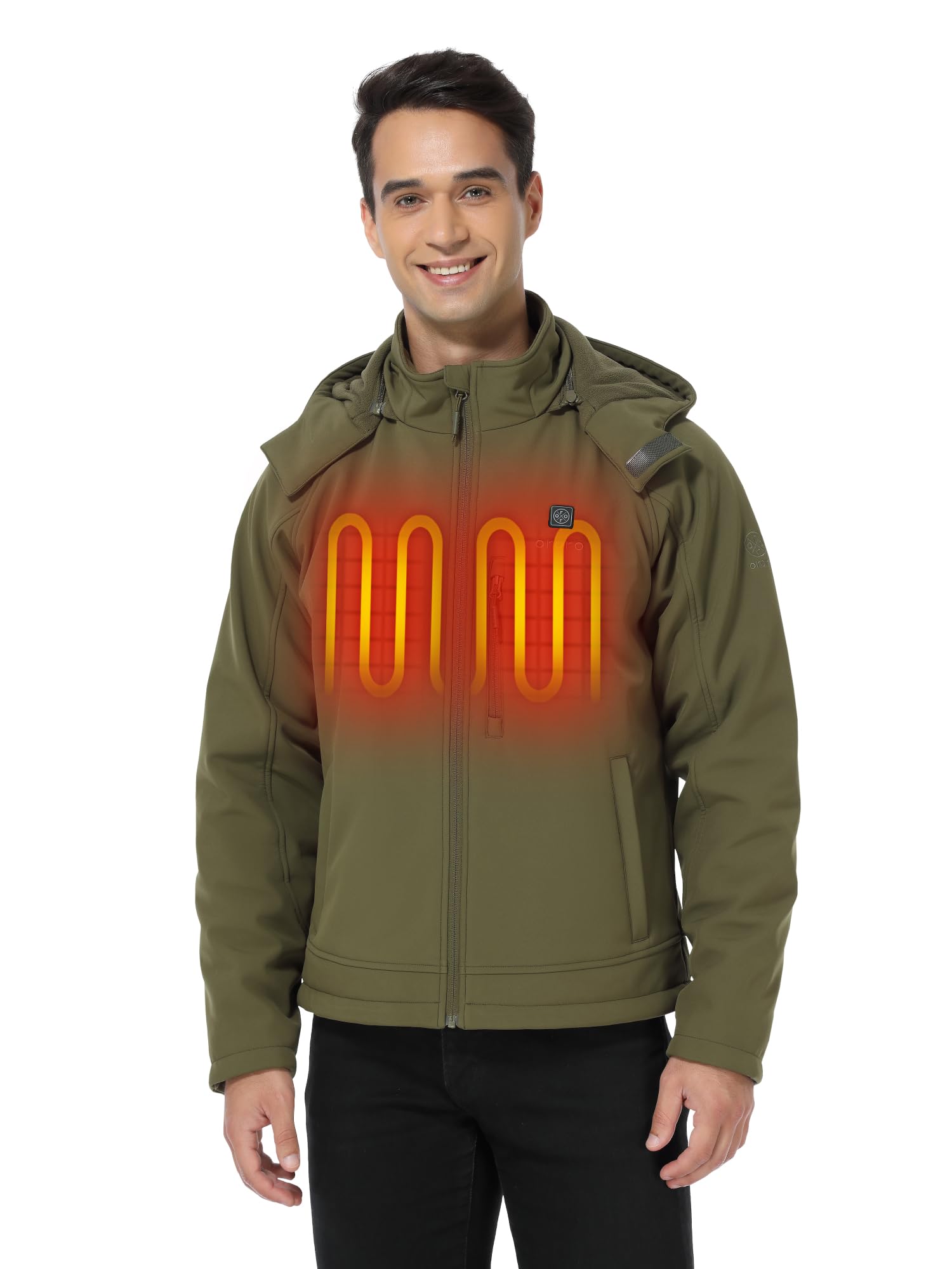 ORORO Men's Heated Jacket with Battery, Heated Coat with Detachable Hood (Charger Not Included) (Green, XL)