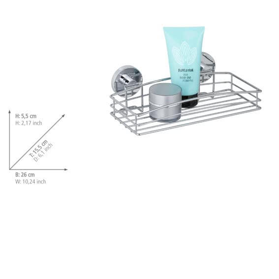 WENKO 20883100 Vacuum-Loc wall shelf - fixing without drilling, Steel, 10.2 x 2.6 x 5.5 inch, Chrome