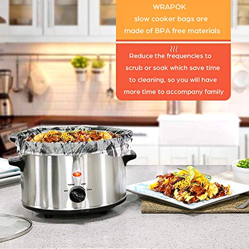 WRAPOK Small Slow Cooker Liners Kitchen Disposable Cooking Bags BPA Free for Oval or Round Pot, Size 11 x 16 Inch, Fits 1 to 3 Quarts - 4 Pack (40 Bags Total)
