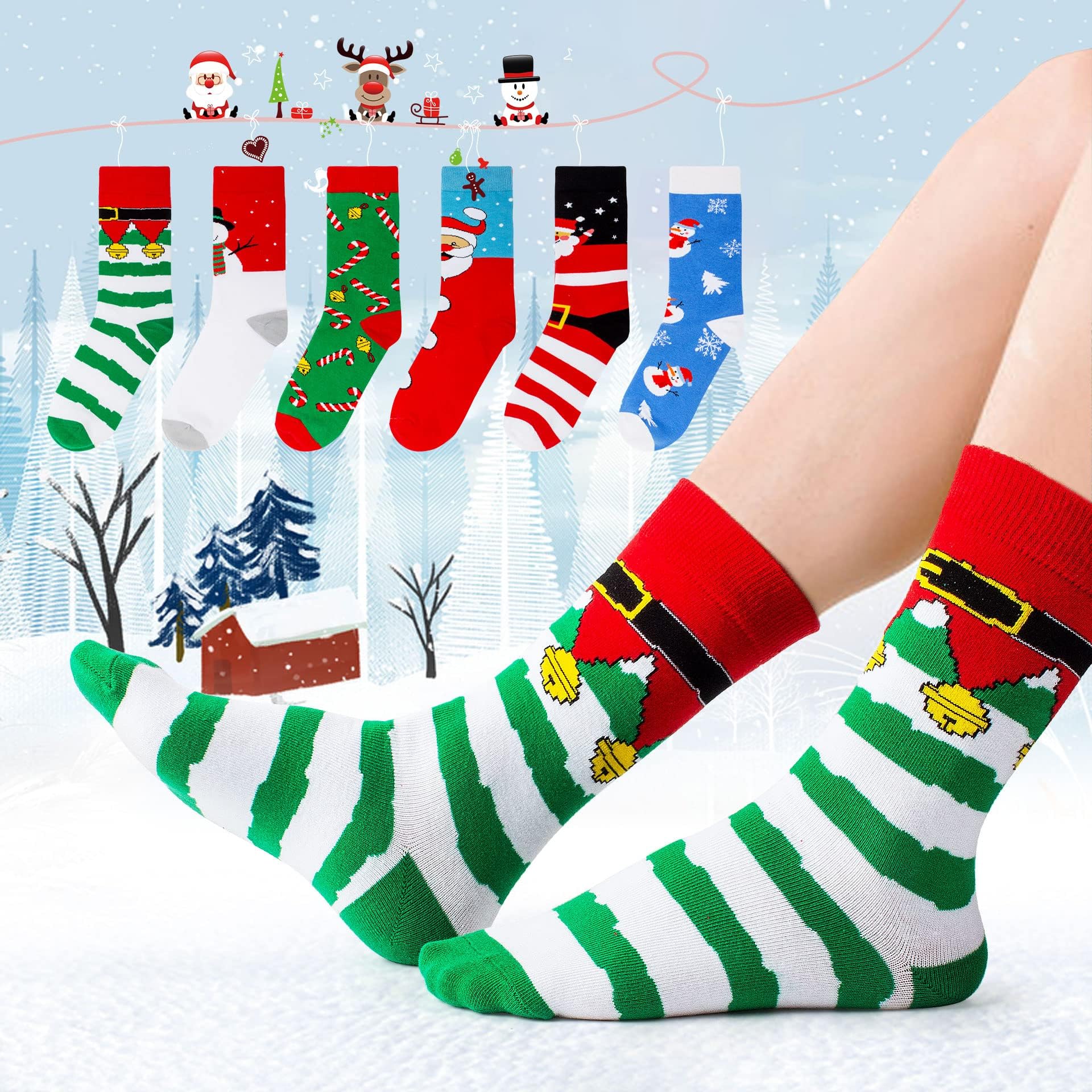 TENYSAF Fun Christmas Socks for Women - Funny Xmas Gifts for Female Novelty Cozy Crew Cotton Sock Set