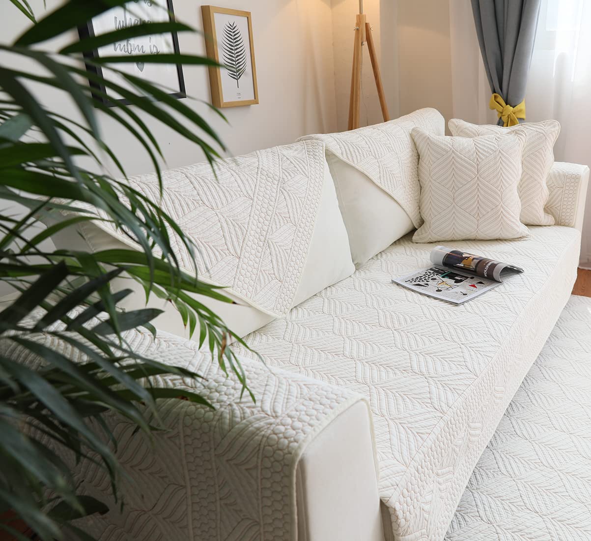 vctops Embroidered Cotton Quilted Sofa Cover Couch Covers Soft Sectional Couch Covers Sofa Slipcover for Dogs Cats Pet Love Seat Recliner Leather L Shaped, Armrest Backrest Cover(Cream SX,28"x28")