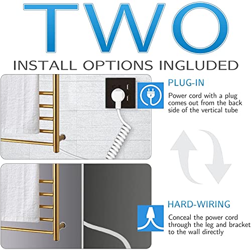 ILROOMH Heated Towel Warmer for Bathroom, Wall Mounted Hot Towel Racks, Stainless Steel Heated Towel Drying Rack, Gold (Hardwire)