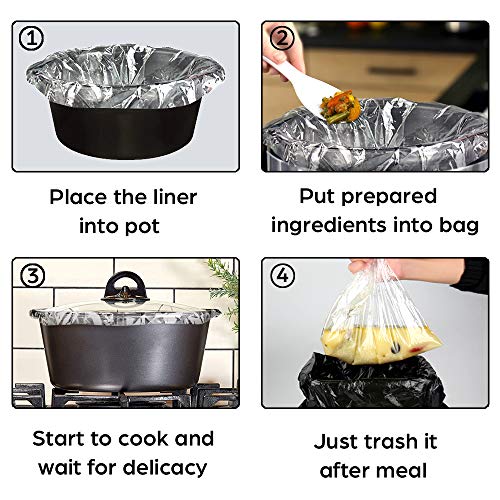 WRAPOK Small Slow Cooker Liners Kitchen Disposable Cooking Bags BPA Free for Oval or Round Pot, Size 11 x 16 Inch, Fits 1 to 3 Quarts - 4 Pack (40 Bags Total)