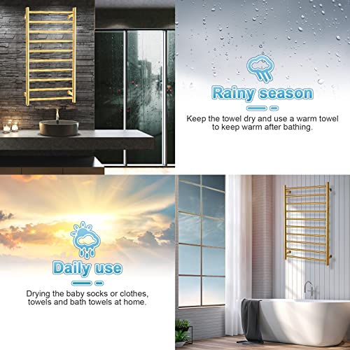 ILROOMH Heated Towel Warmer for Bathroom, Wall Mounted Hot Towel Racks, Stainless Steel Heated Towel Drying Rack, Gold (Hardwire)