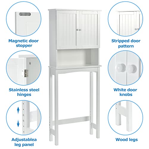 LUKYRA Over-The-Toilet Bathroom Cabinet with Shelf and Two Doors Space-Saving Storage, Easy to Assemble, White
